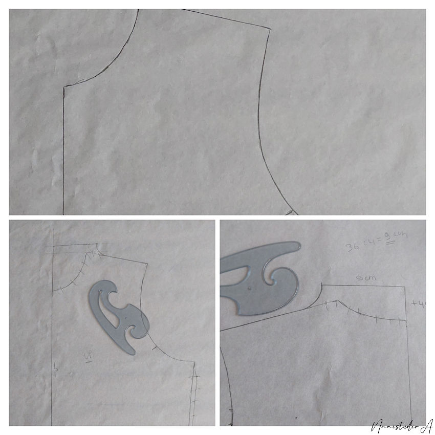Patroon getekend: Trui – neckline: bottle – Naaistudio A.